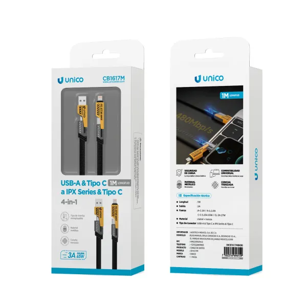 CABLE DE CARGA RÁPIDA UNIVERSAL 4 EN 1 3A METÁLICA UNICO AIGOSTAR CARG ...