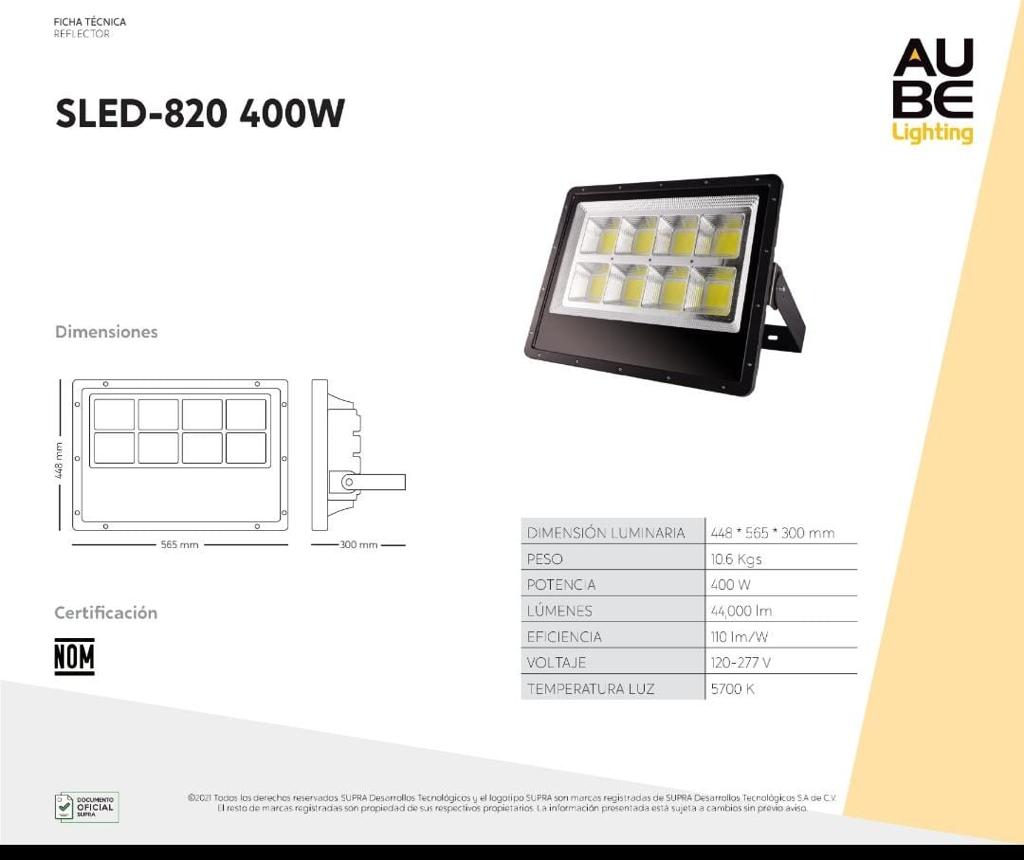 REFLECTOR AUBE 400W SUPRA SLED-820 400W LED – Nosa.mx