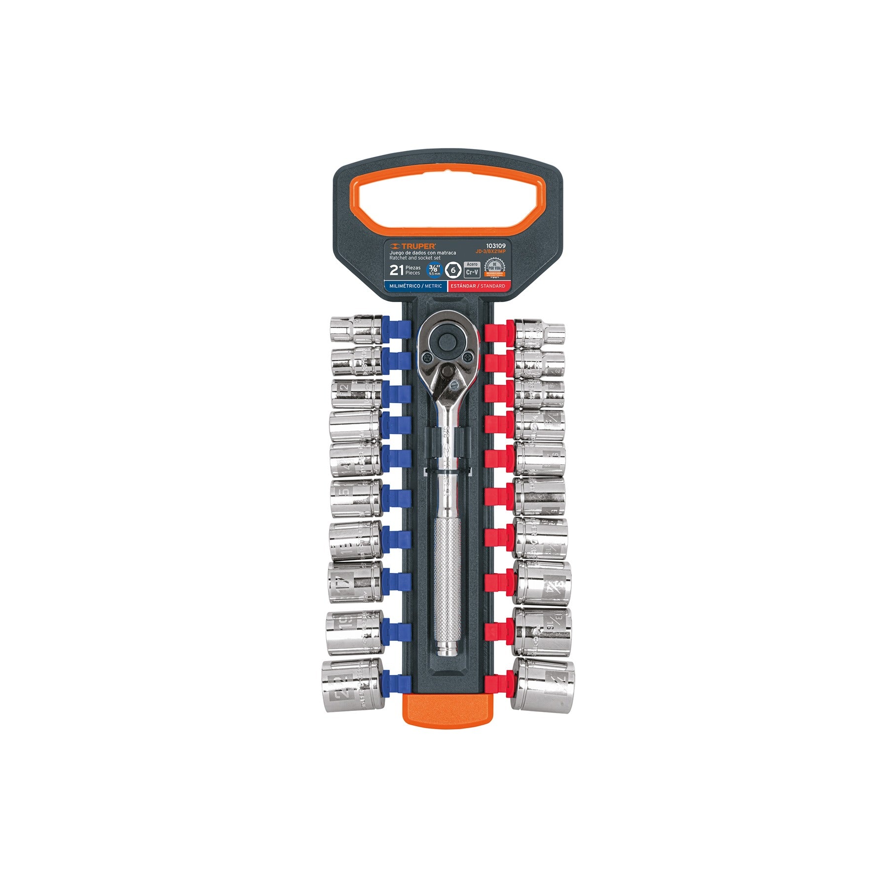 JUEGO DE DADOS MILIMETRICOS 3/8" ESTÁNDAR CON MATRACA TRUPER 103109 JD ...