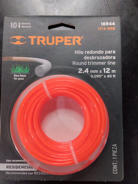Hilo redondo para desbrozadora 2.4 mm x 12 mts. Color naranja 16944 HT ...