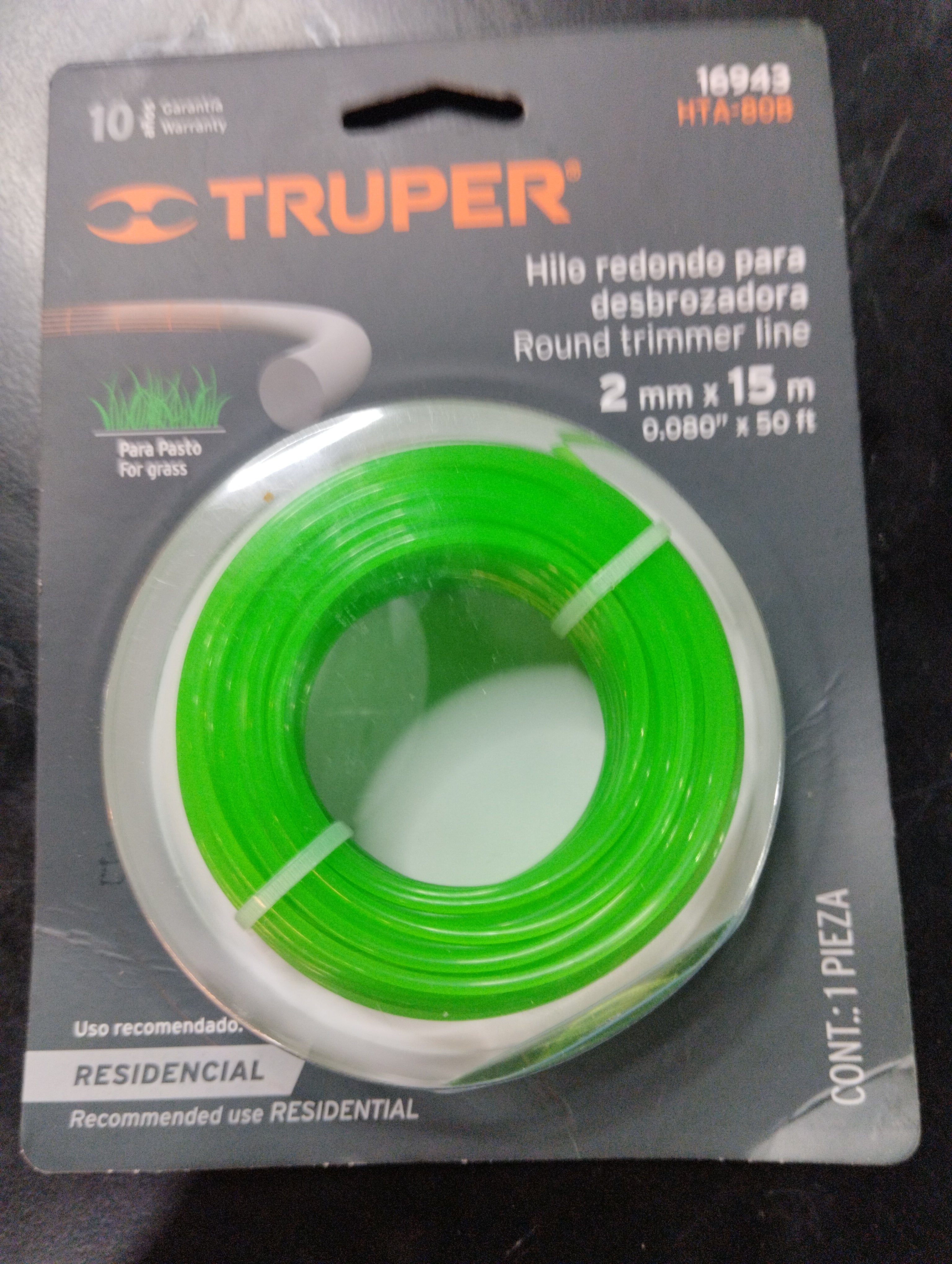 Hilo redondo para desbrozadora 2 mm x 15 mts. Color verde 16943 HTA-80 ...